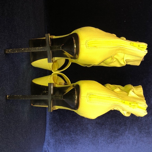 Privileged | Shoes | Size 1 Neon Yellow Platforms With Gold Cross Heel ...